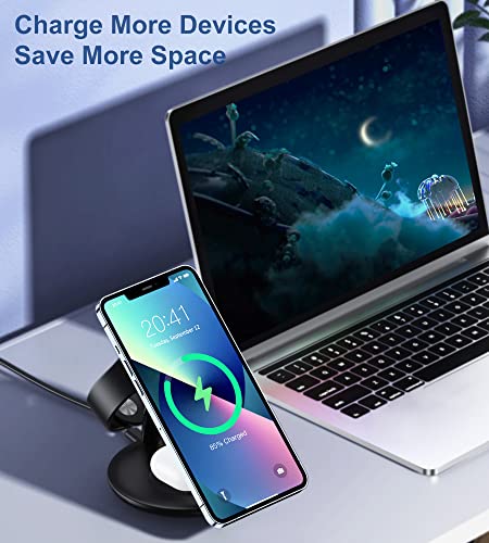3 in 1 Magnetic Wireless Charging Station for iPhone 14/13/12, 15W Fast Wireless Mag-Safe Charger Stand with QC3.0 Adapter, for iPhone 14 13 12 Pro Max/Pro/Mini,Apple Watch 7/SE/6/5/4/3/2, AirPods Pro