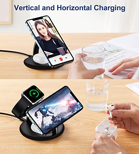 3 in 1 Magnetic Wireless Charging Station for iPhone 14/13/12, 15W Fast Wireless Mag-Safe Charger Stand with QC3.0 Adapter, for iPhone 14 13 12 Pro Max/Pro/Mini,Apple Watch 7/SE/6/5/4/3/2, AirPods Pro