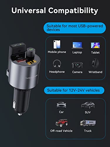2022 Upgraded Bluetooth Transmitter for Car, Bluetooth 5.1 Car Adapter Car Kit with Dual Car Charger Support 38W PD+QC 3.0 Fast Charging, Noise Canceling Hands-Free Calls
