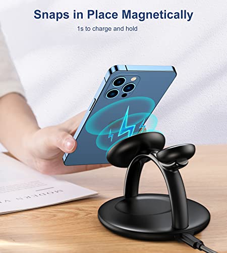 3 in 1 Magnetic Wireless Charging Station for iPhone 14/13/12, 15W Fast Wireless Mag-Safe Charger Stand with QC3.0 Adapter, for iPhone 14 13 12 Pro Max/Pro/Mini,Apple Watch 7/SE/6/5/4/3/2, AirPods Pro