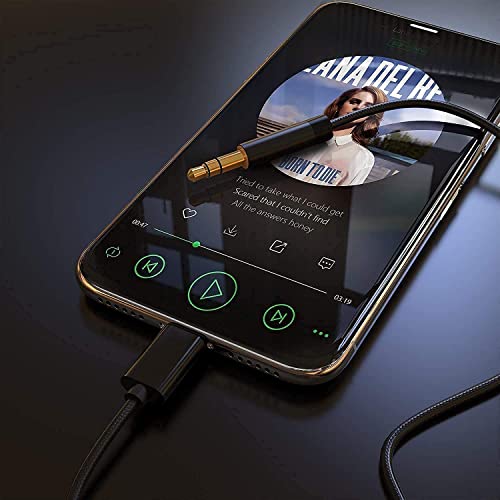 Aux Cord for iPhone,[Apple MFi Certified] Lightning to 3.5mm AUX Cable for Car Stereo, Headphone, Auxiliary Cable Compatible with iPhone 14 13 12 11 XS XR X 8 7 6 Nylon Braid Black 3.3FT