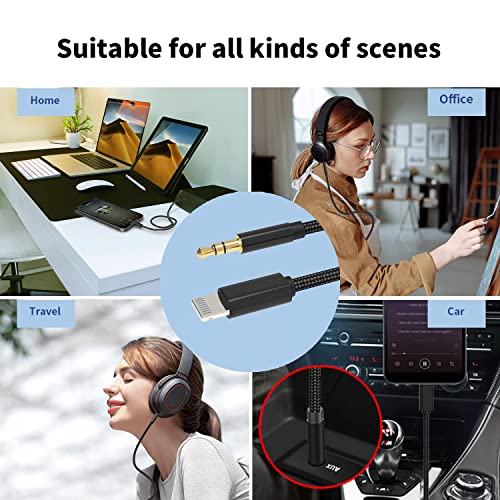 Aux Cord for iPhone,[Apple MFi Certified] Lightning to 3.5mm AUX Cable for Car Stereo, Headphone, Auxiliary Cable Compatible with iPhone 14 13 12 11 XS XR X 8 7 6 Nylon Braid Black 3.3FT