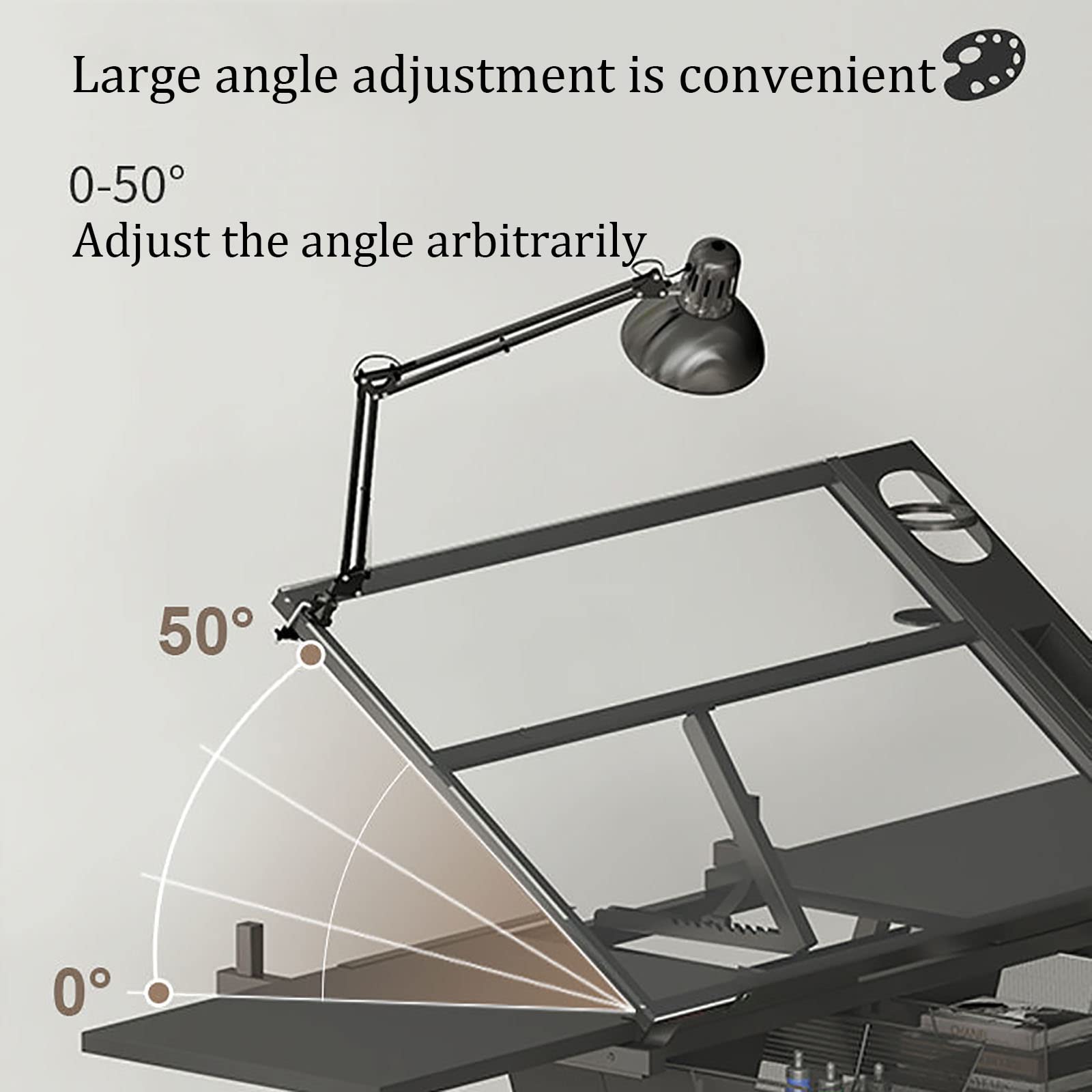 EESHHA Drawing Table Drafting Table Art/Adjustable Glass Drawing Table with 2 Drawers, Art Desk Art Table with Storage, Student Desk Study Desk for Drawing, Painting, Writing and Studying
