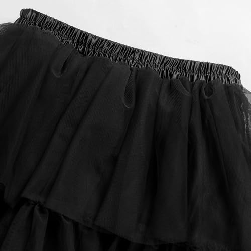 Timormode Women's Maxi Ruffle Tulle Layered Skirt A-Line Elastic Waist Swing Tiered Casual Long Skirt for Women Black XL