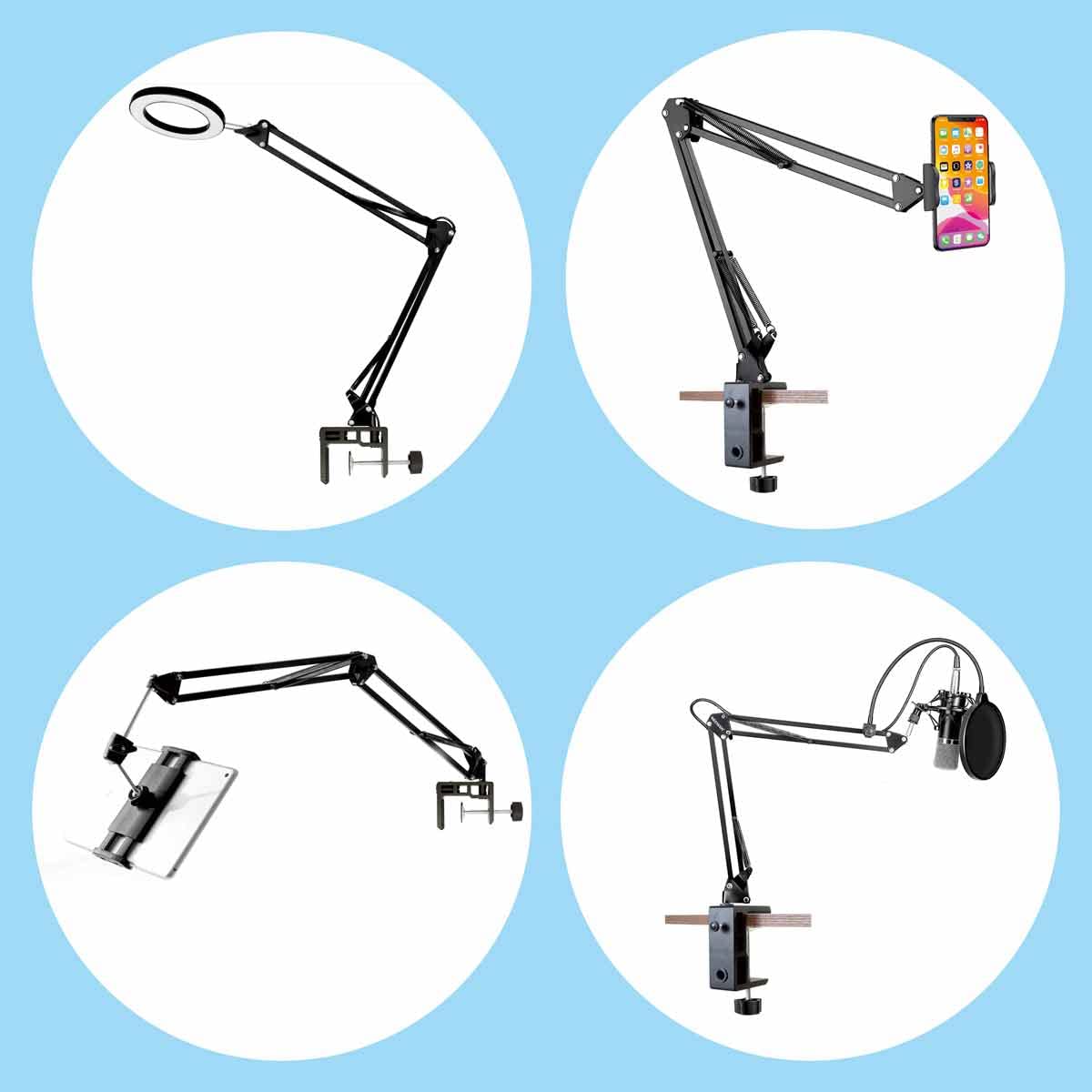 Replacement Heavy Duty C Clamp for 1/2” and 5/8” Hole Base Magnifying Lamp,Desk Lamp,Swing Arm Lamp,Phone I pad Mount,Tablet Mic Holder,Table Mount Clamp for Microphone Stand Mic Boom Arm (G2 BLACK)
