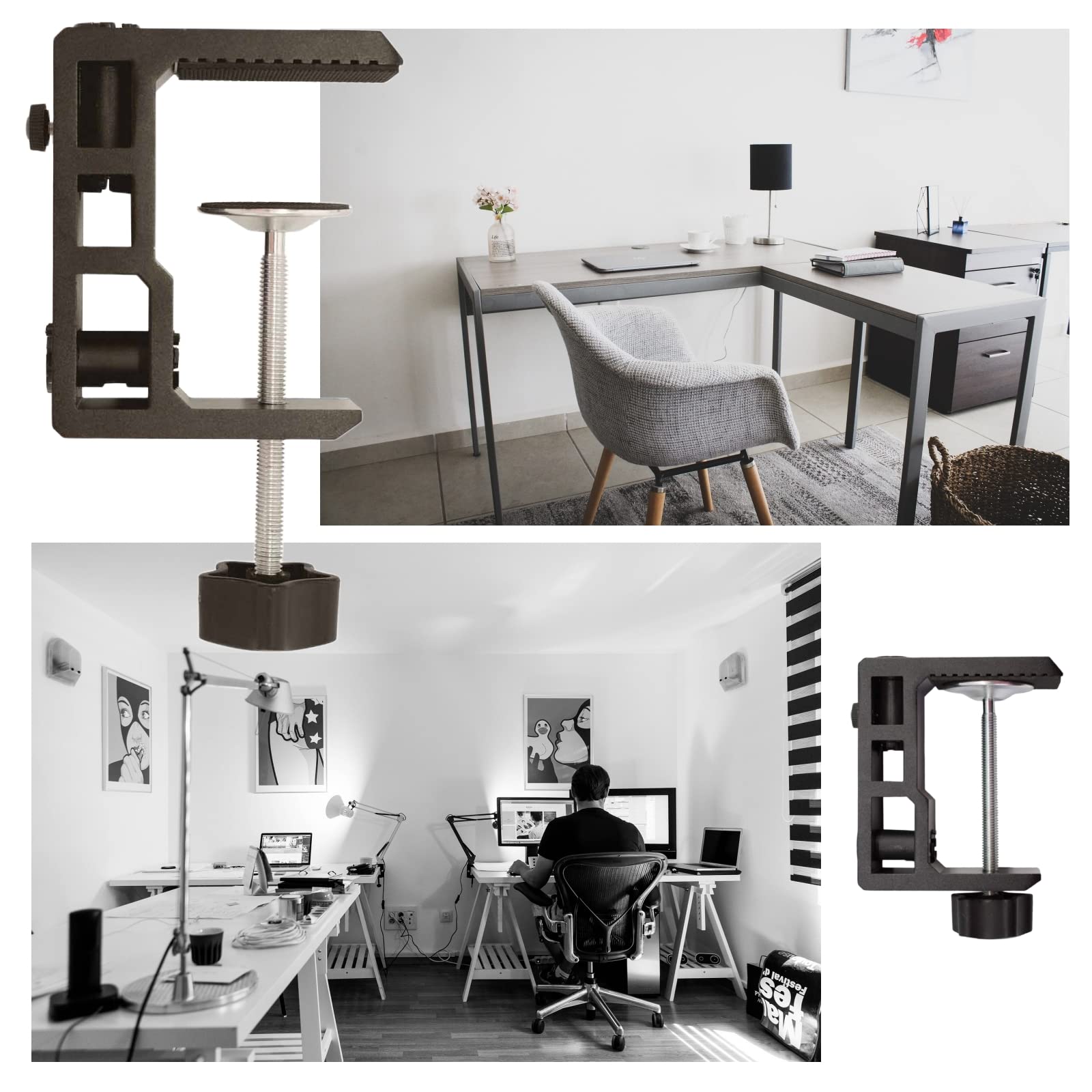 Replacement Heavy Duty C Clamp for 1/2” and 5/8” Hole Base Magnifying Lamp,Desk Lamp,Swing Arm Lamp,Phone I pad Mount,Tablet Mic Holder,Table Mount Clamp for Microphone Stand Mic Boom Arm (G2 BLACK)