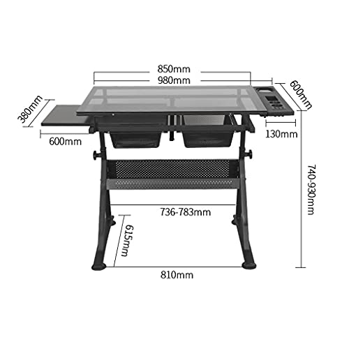 EESHHA Drawing Table Adjustable Glass Drafting Table,Versatile Art Study Table,with Storage Drawers,Art Studio Design Sketching Painting Work Station