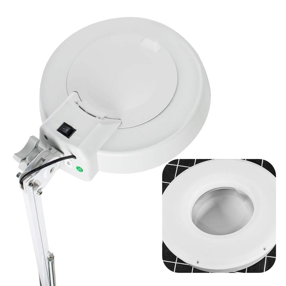 10X Desk Table Clamp Mount Magnifier, Carejoy LED Lamp Light Magnifying Glass Lens Diopter for Workbench, Drafting, Work Light (White Glass)
