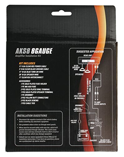 Sound Storm Laboratories AKS8 8 Gauge Car Audio Amplifier Amp Complete Kit Wiring Installation with Install Wire Cables and RCA Interconnect