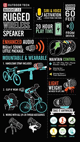 Outdoor Tech Buckshot 2.0 Portable Wireless Bluetooth Speakers with Handlebar Mount | Waterproof - IPX6-Rated, Shockproof, Dustproof | Enjoy Clear Sound Outdoors - Party, Beach, Camping | Black