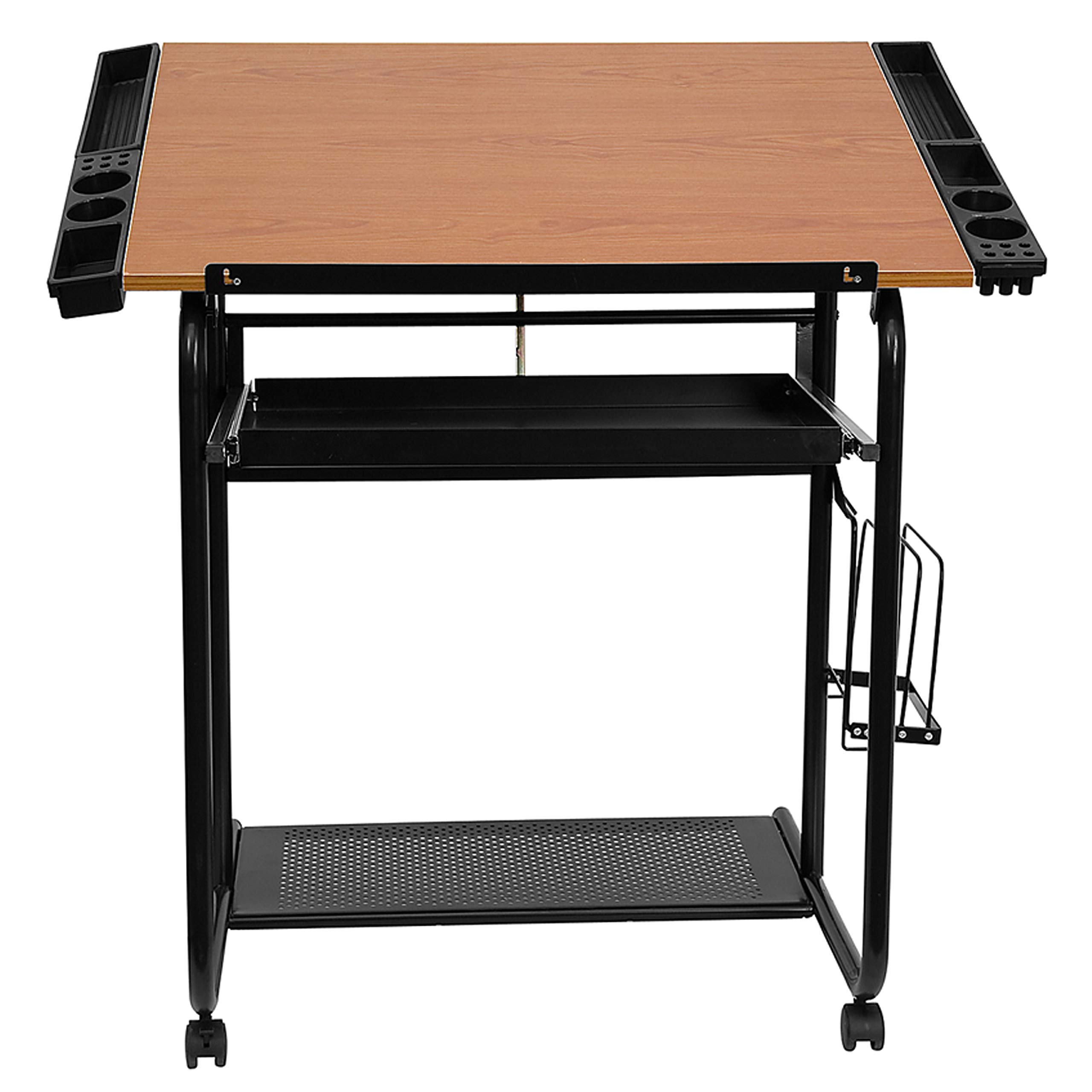 BizChair Adjustable Drawing and Drafting Table with Dual Wheel Casters