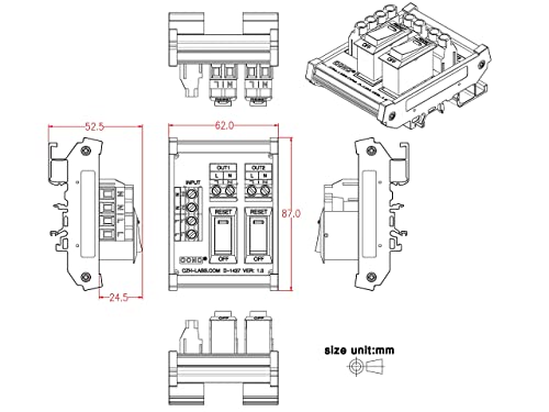 Rocker Switch Thermal Circuit Breaker Overload Protector 2 Channel Power Distribution Module DIN Rail Mount