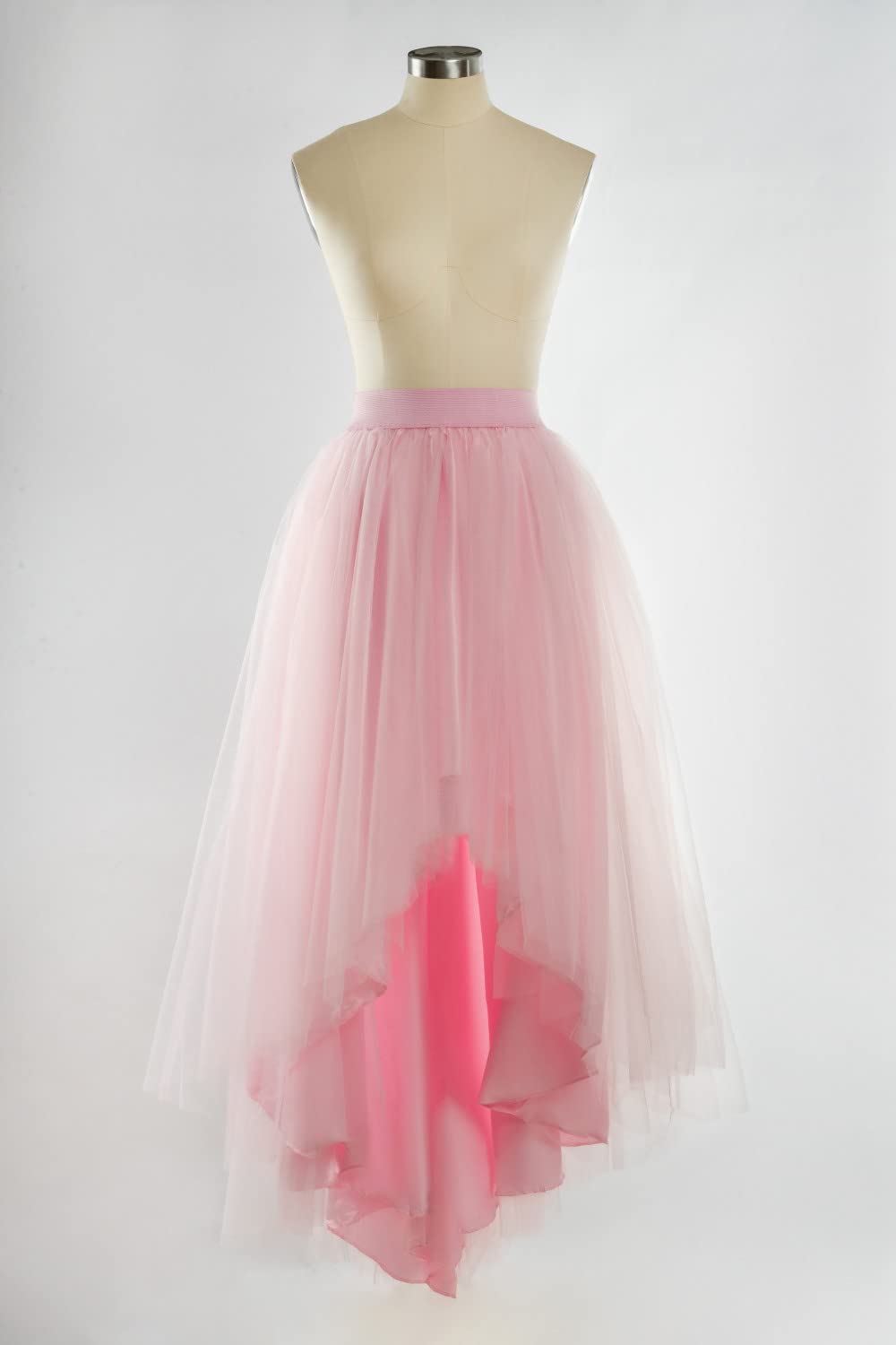 High Low Tulle Skirt Lace up Wedding Party Prom Cocktail Mesh Long Tulle Skirt for Women Pink