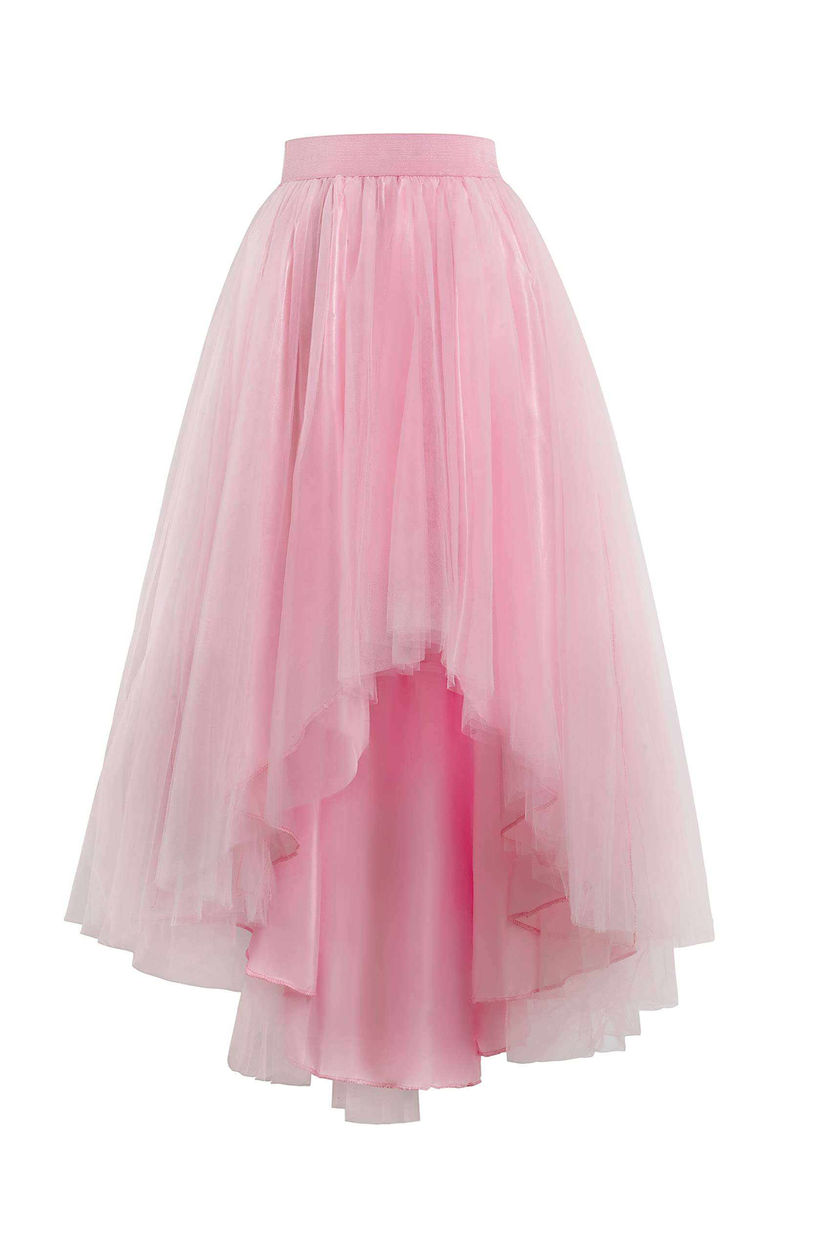 High Low Tulle Skirt Lace up Wedding Party Prom Cocktail Mesh Long Tulle Skirt for Women Pink