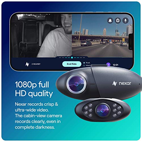 Nexar Pro Dual Dash Cam - HD Front Dash Cam and Interior Car Security Camera - Nexar Dash Cam Front and Cabin - Dual Dash Cam Parking Mode and WiFi - Dash Cams for Cars - Dash Cam for Truckers 64GB