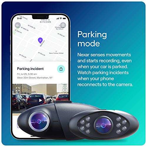 Nexar Pro Dual Dash Cam - HD Front Dash Cam and Interior Car Security Camera - Nexar Dash Cam Front and Cabin - Dual Dash Cam Parking Mode and WiFi - Dash Cams for Cars - Dash Cam for Truckers 64GB