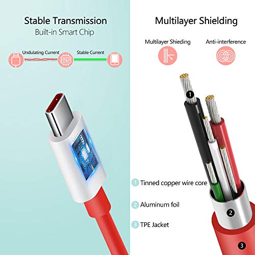 COOYA Dash Charge Cable Replacement for OnePlus 7 6T 6 5 5T,Warp Charge for OnePlus 7 Pro 7T 8 Pro, 6ft 2Pack USB C Charging Data Cable 33W 65W 80W SUPERVOOC Charge for OnePlus 10 Pro/Nord 2T/Nord N20