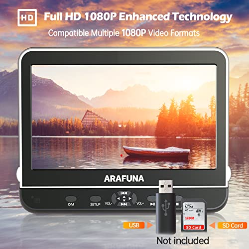 Car DVD Player with Headrest Mount,Arafuna 10.5" Headrest DVD Player for car with HDMI Input, Portable DVD Player for Car Support 1080P HD Video, USB/SD,Regions Free, Last Memory