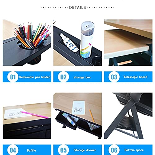 ROLTIN Drafting Tables Height Adjustable Drawing Art Table,Artists Desk Tilting Glass Tabletop Paintings Work Station with Storage Drawer,Writing Art Craft Work Station (Color :