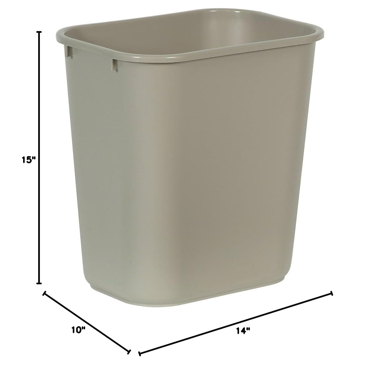 Rubbermaid Commercial Standard Wastebasket, 15" x 10.3" x 14.4", Beige