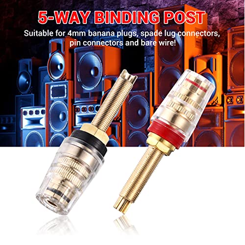 Facmogu 4PCS Black & Red Heavy Duty 5-Way Binding Post Banana Jacks 4mm, 24K Gold Plated Sold Brass Insulated Binding Post Banana Plugs, Speaker Amplifier Bindling Post Terminals - Long