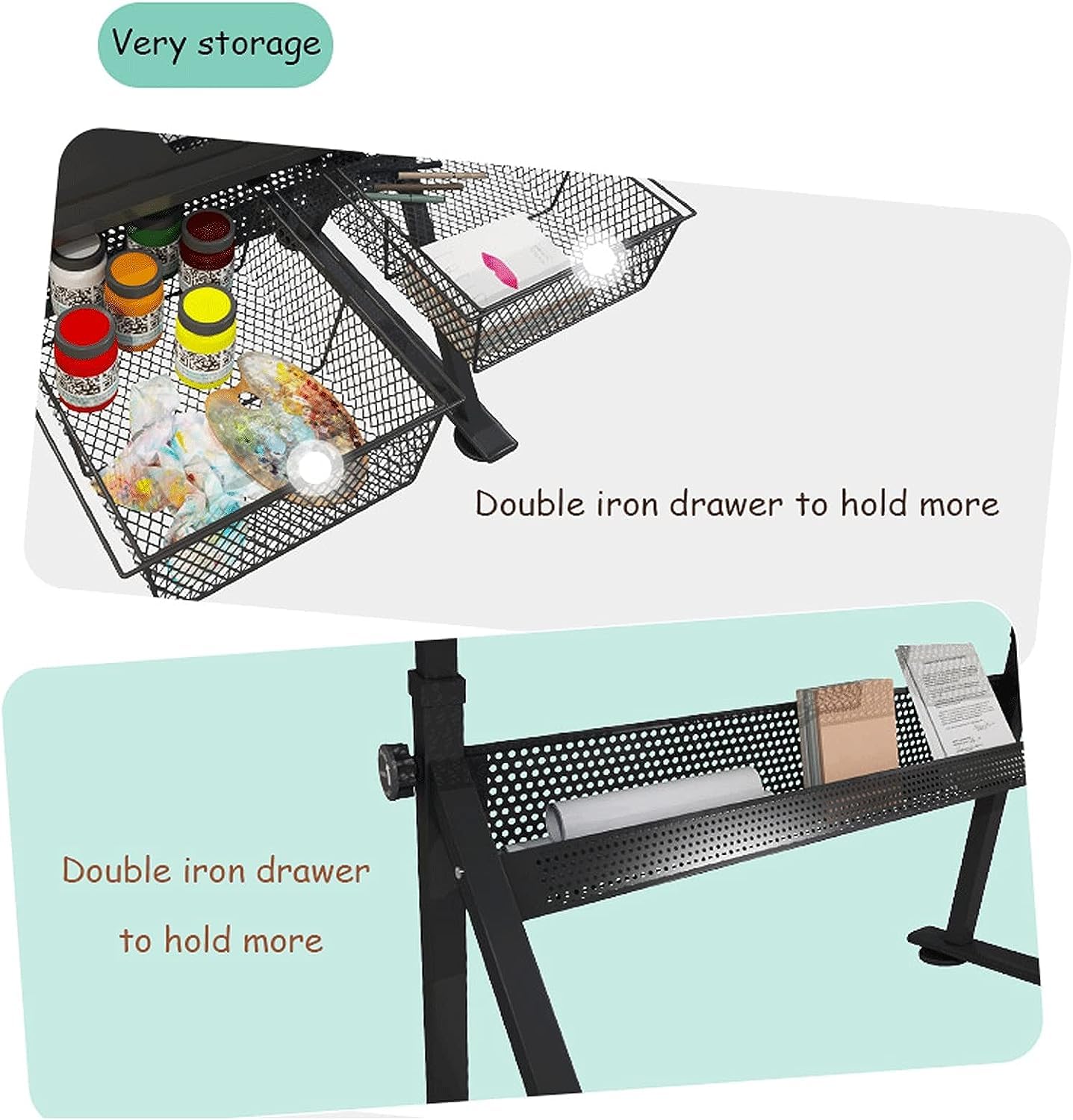 XiVue Adjustable Glass Drafting Table,Versatile Art Study Table,with Storage Drawers,Art Studio Design Sketching Painting Work Station