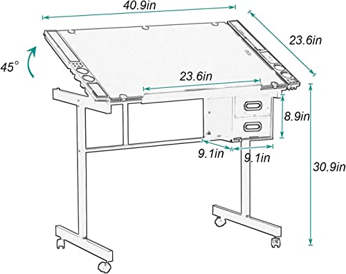 Need Adjustable Drafting Table with Tilted Tabletop, Art Table with 2 Storage Drawers for Writing Art Craft Work Station Black,UT-DT1033-BK-ND