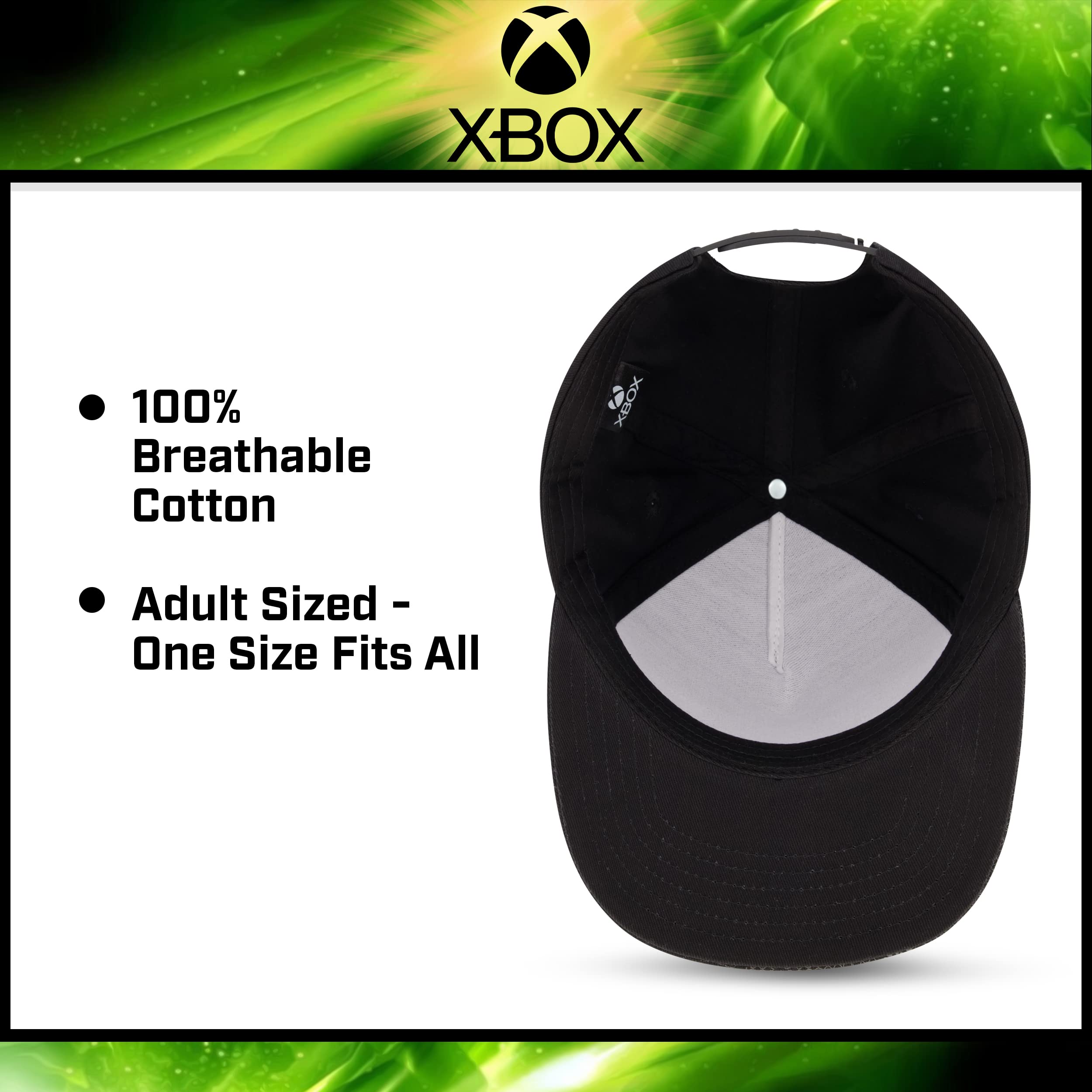 Microsoft Xbox Baseball Hat, Skater Adult Snapback Cap with Flat Brim, Baseball Cap, Black, One Size