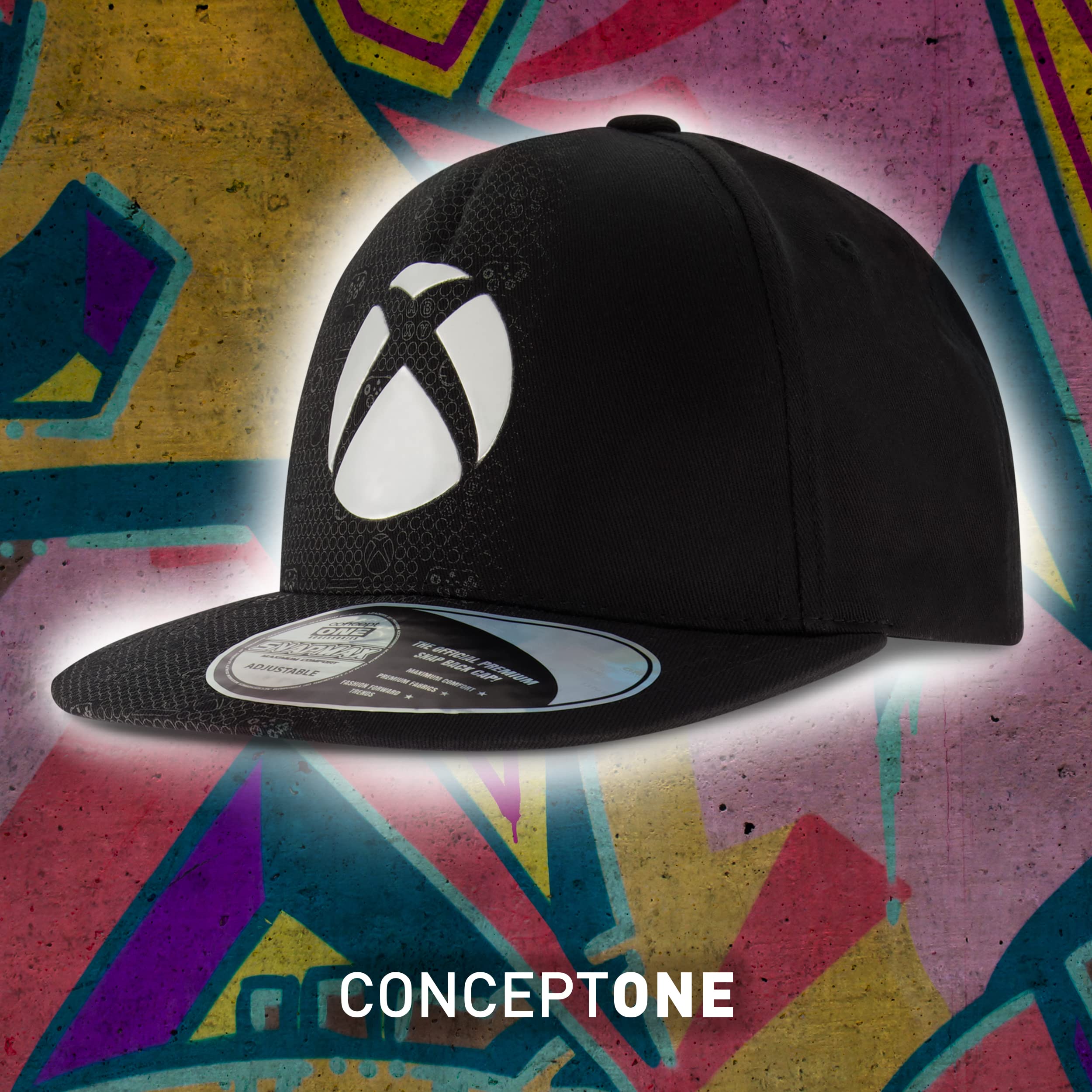 Microsoft Xbox Baseball Hat, Skater Adult Snapback Cap with Flat Brim, Baseball Cap, Black, One Size