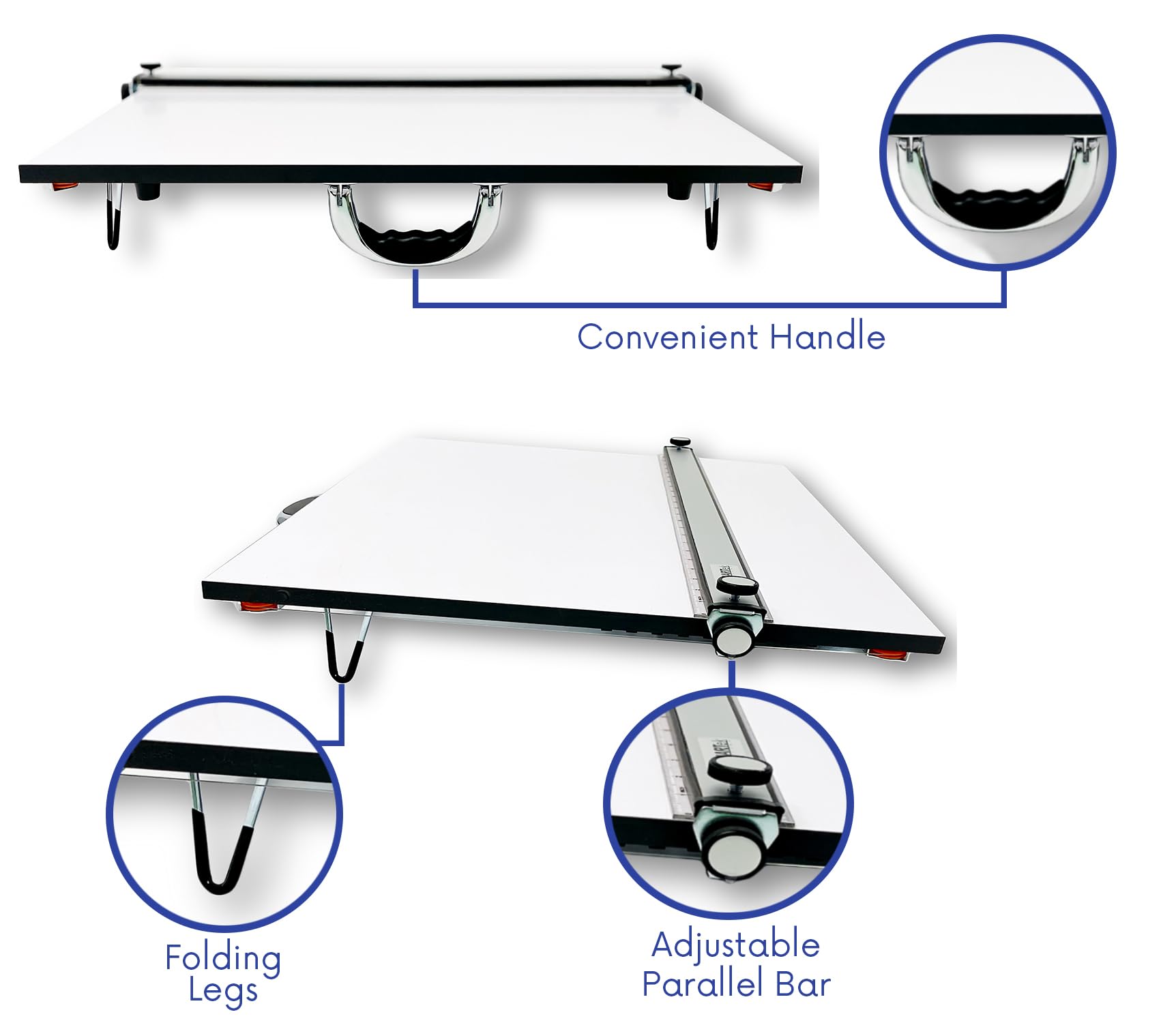 Proartek Drafting PK00019 Model PXB42 Portable Drafting Drawing Board 30" x 42"; PXB Series; Adjustable Aluminum Parallel Straightedge; Carry Handle; Architecture Tool for Students and Professionals