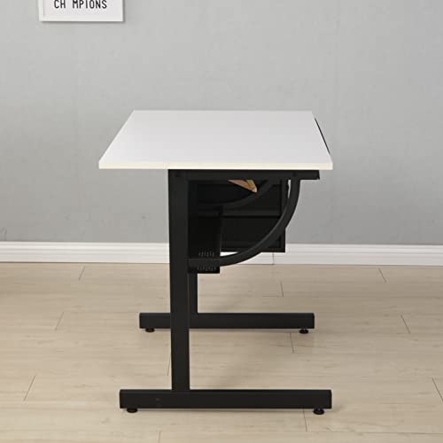 Lamerge Drafting Table with Stool, Drawing Desk for Adults/Artists with 3 Storage Drawers, Tabletop Adjustable 0-75° Tilting for Reading Writing Work Home Office, White