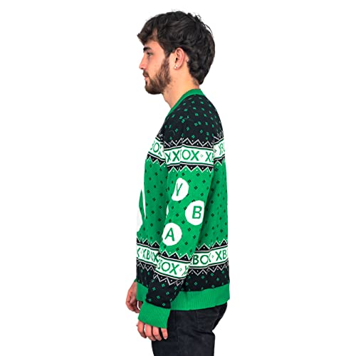 Ripple Junction Adult Unisex X-Box System Gaming Big X Logo Holiday Ugly Christmas Sweater - X-Large - Funny Video Game Christmas Sweater Green