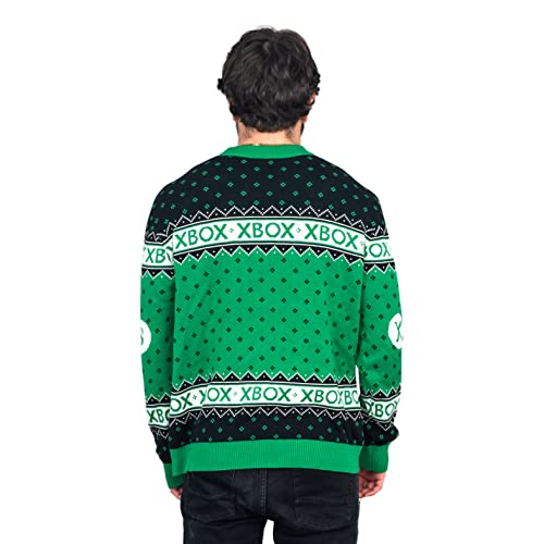 Ripple Junction Adult Unisex X-Box System Gaming Big X Logo Holiday Ugly Christmas Sweater - X-Large - Funny Video Game Christmas Sweater Green
