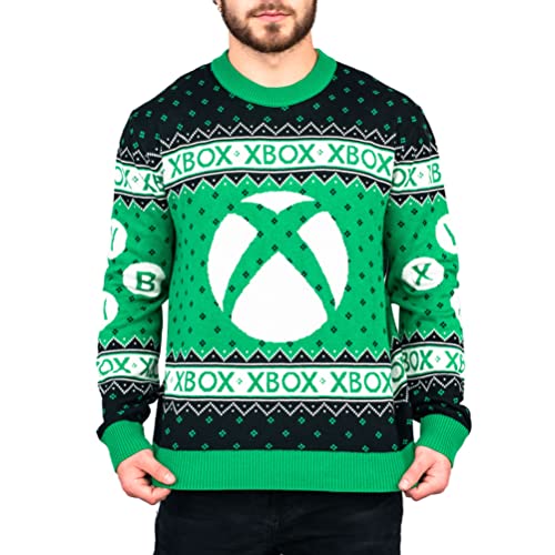 Ripple Junction Adult Unisex X-Box System Gaming Big X Logo Holiday Ugly Christmas Sweater - X-Large - Funny Video Game Christmas Sweater Green