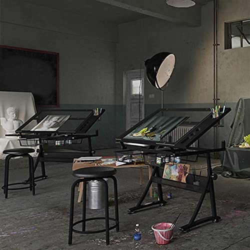 EESHHA Drawing Table Adjustable Glass Drafting Table,Versatile Art Study Table,with Storage Drawers,Art Studio Design Sketching Painting Work Station