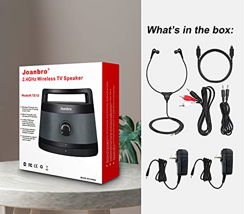 Joanbro TS1D 2.4GHz Portable Wireless Speakers for TV for Seniors and Hard of Hearing, Optical/RCA/AUX Supported, Voice Highlighting and Tone Control, 100ft Long Range TV Speaker