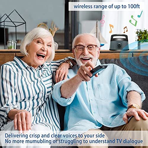 Joanbro TS1D 2.4GHz Portable Wireless Speakers for TV for Seniors and Hard of Hearing, Optical/RCA/AUX Supported, Voice Highlighting and Tone Control, 100ft Long Range TV Speaker