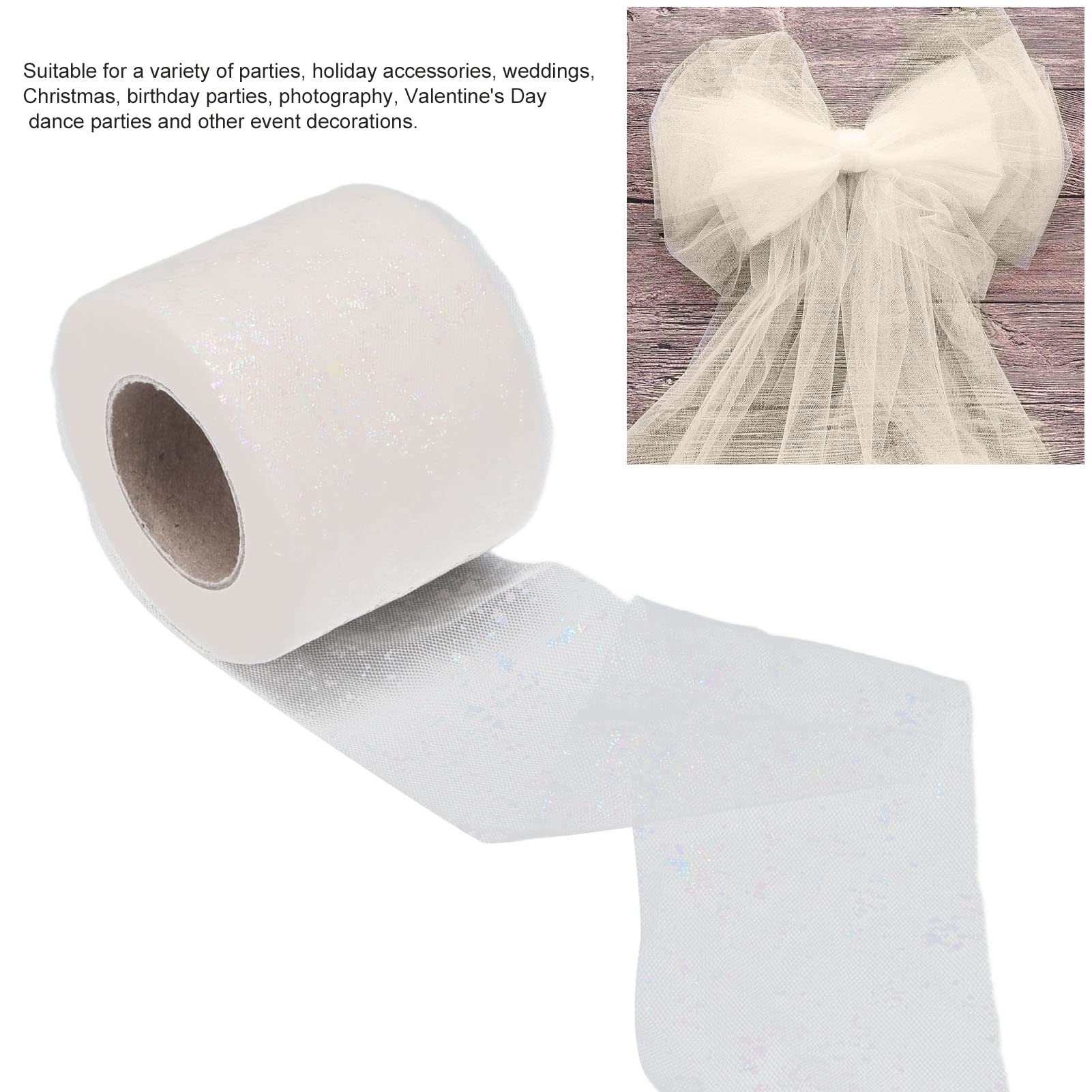 Tulle Fabric Roll, 25 Yards Glitter Tulle 6cm Width Sparkling Tulle Spool Ribbon Sequin Tulle Netting Fabric for Tutu Skirts Gift Wrap Bridal Decorations DIY Craft(Beige)