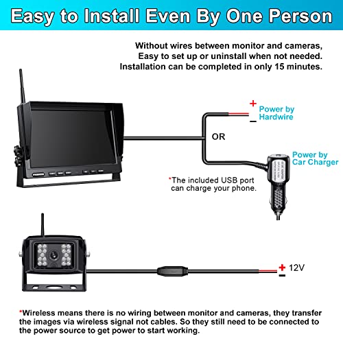 Fookoo 1080P 10" Wireless Backup Camera System, 10" Dual/Quad Split Monitor with Recording, IP69 Waterproof Rear/Front View Cameras, Parking Lines for RV/Truck/Trailer/Van(DW102)