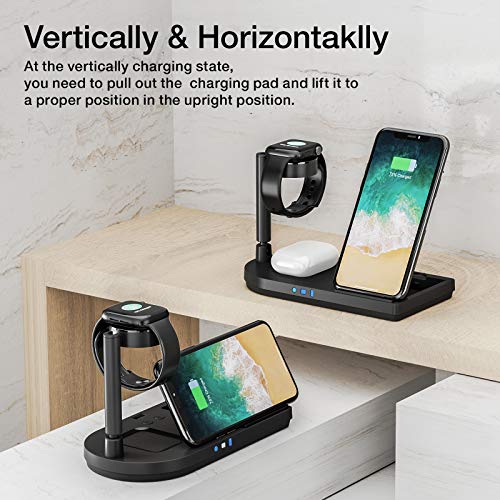 Portable 4 in 1 Charging Station for Apple Products, Wireless Fast Charger Stand with Bedside Lamp Compatible for iPhone14/13/12/11 Series, AirPods Pro 3/2, iWatch 8/7/SE/6/5/4/3/2 (Black)