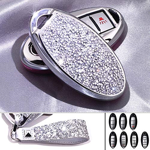 Royalfox(TM) 3 4 5 6 Buttons 3D Bling keyless Entry Remote Smart Key Fob case Cover for Nissan Murano Pathfinder Titan Maxima Sylphy Lannia Livina NV200 Tiida Teana Qashqai Sunny (Silver)