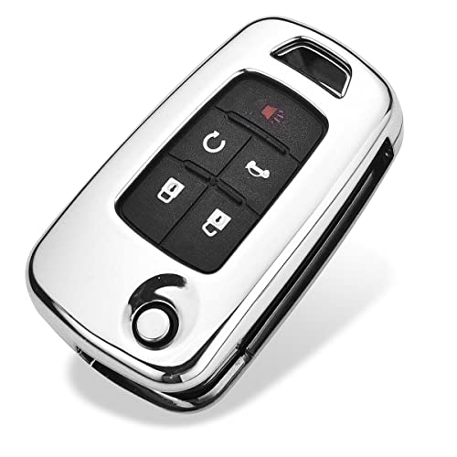 Royalfox(TM) 2 3 4 5 Buttons 3D Bling Diamond Rhinestones flip Folding Remote Key Fob case Cover for Buick Chevrolet Chevy Camaro Cruze Equinox Malibu (Silver)