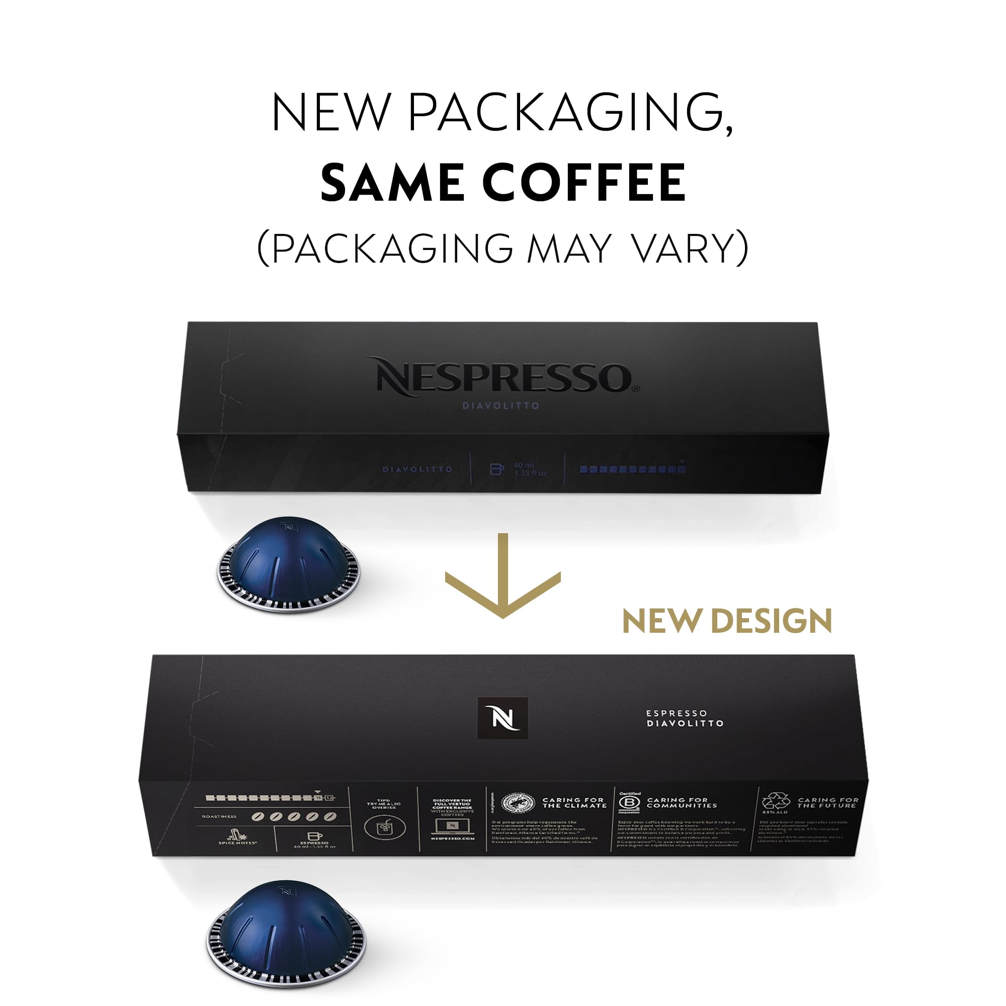 Nespresso Capsules VertuoLine, Diavolitto, Dark Roast Espresso Coffee, 10 Count (Pack of 5), Brews 1.35oz (VERTUO LINE ONLY)