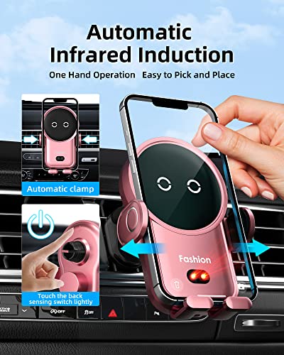 Wireless Car Charger with Suction Cup and Vent Clip,15W Fast Charging Kharly Car Phone Charger Holder,Smart Sensor Auto-Clamping Fashion Phone Holder Mount for Car for iPhone 14 Pro/13 Samsung etc