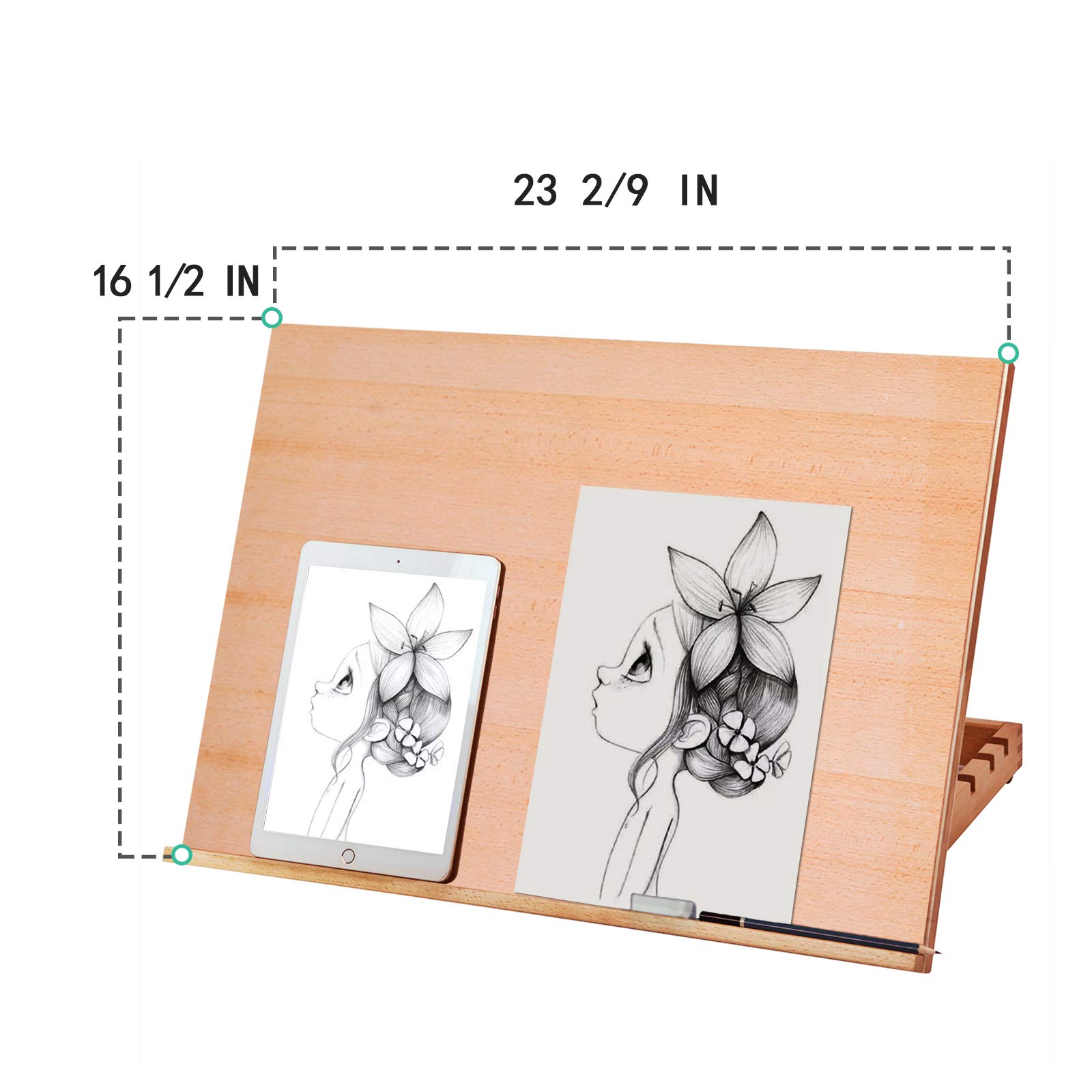 Falling in Art Large 5-Position Wood Drafting Table Easel Drawing and Sketching Board, 23 2/9 Inches by 16 1/2 Inches