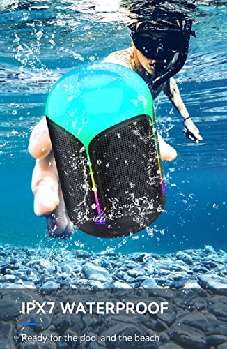 soundynamic Vibe Portable Bluetooth Speaker, Wireless Speaker with RGB LED Light, IPX7 Waterproof, TWS Pairing, Stereo Sound, Stronger Bass, APP Control, Bluetooth 5.0 for Party Beach Outdoor - Black