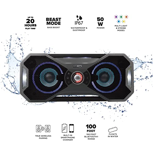 Altec Lansing Mix 2.0 - Waterproof Bluetooth Speaker with Strong Bass, Portable Speaker for Travel & Outdoor Use, 100 Foot Range & 20 Hour Playtime