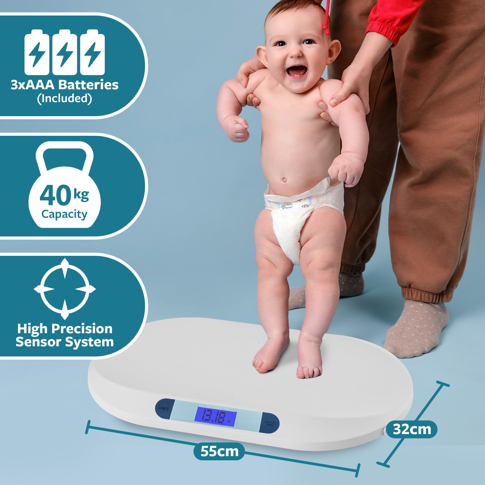 Smart Weigh Comfort Baby Scale, 44 Pound Capacity, 3 Weighing Modes, Accurate Digital Scale for Infants, Toddlers, and Babies