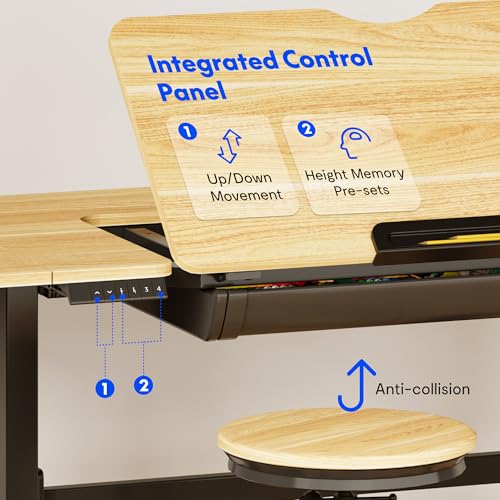 FLEXISPOT Electric Drafting Table Adjustable Height Standing Drawing Desk Extendable Top Craft Workstation w/Tilting Tabletop, Storage Drawer for Study, Office, Studio, Art, Adult & Kid, 47.2"x23.6"
