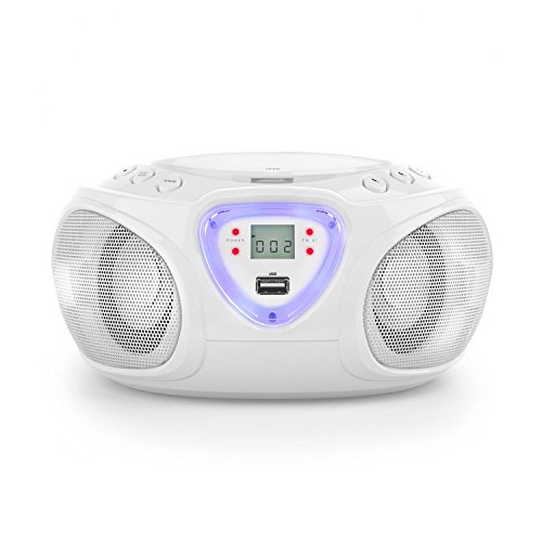 AUNA Roadie KIDS Boombox, Top loading CD Player, Bluetooth Connectivity for Smartphones, Easy AUX, USB, Radio and MP3 Connectivity, Portable, Plug in or Battery Powered, LED Display
